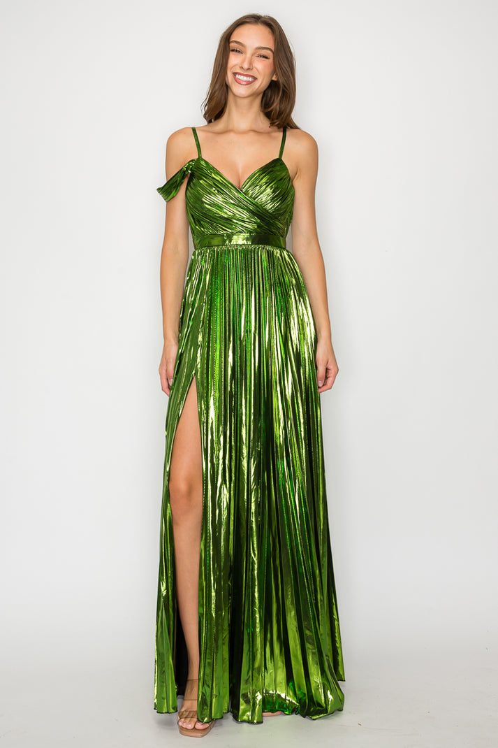 Faye Pleated Metallic Gown – Minuet Apparel