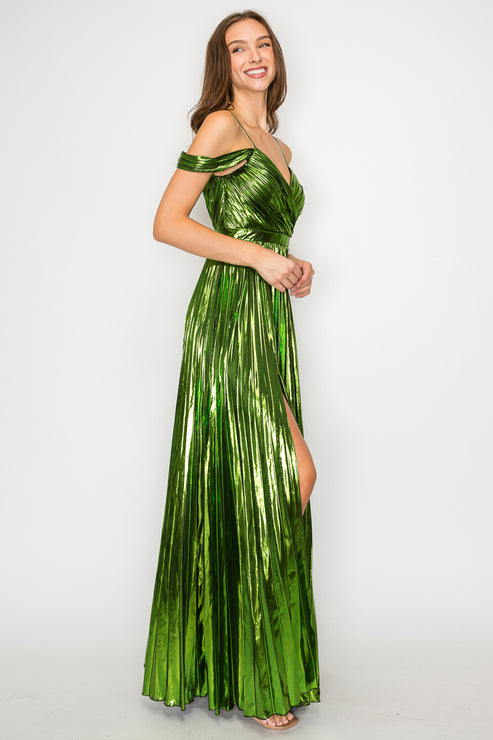 Faye Pleated Metallic Gown – Minuet Apparel